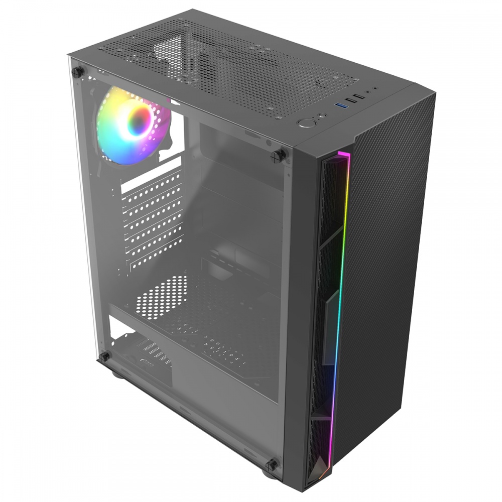 CIT Galaxy Mid Tower Gaming Case Black LED Strip ARGB Fan Side Glass ...